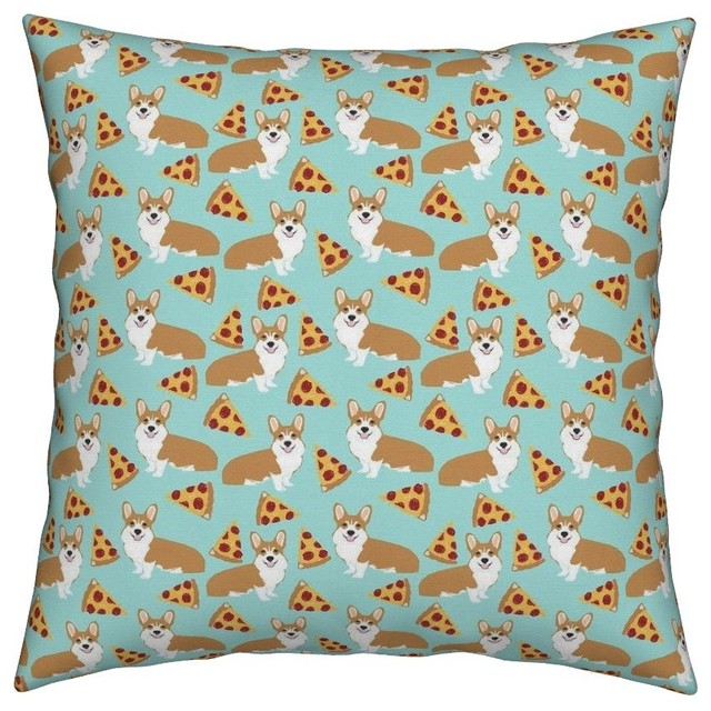 Corgi Corgis Pizza Pizzas Mint Baby Cute Throw Pillow - Contemporary ...