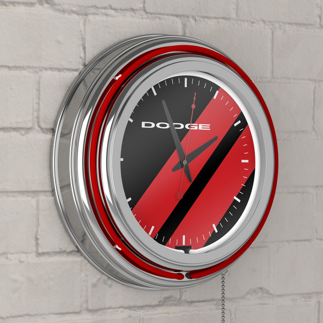 Dodge Chrome Double Rung Neon Clock, Big Stripe - Contemporary - Wall ...