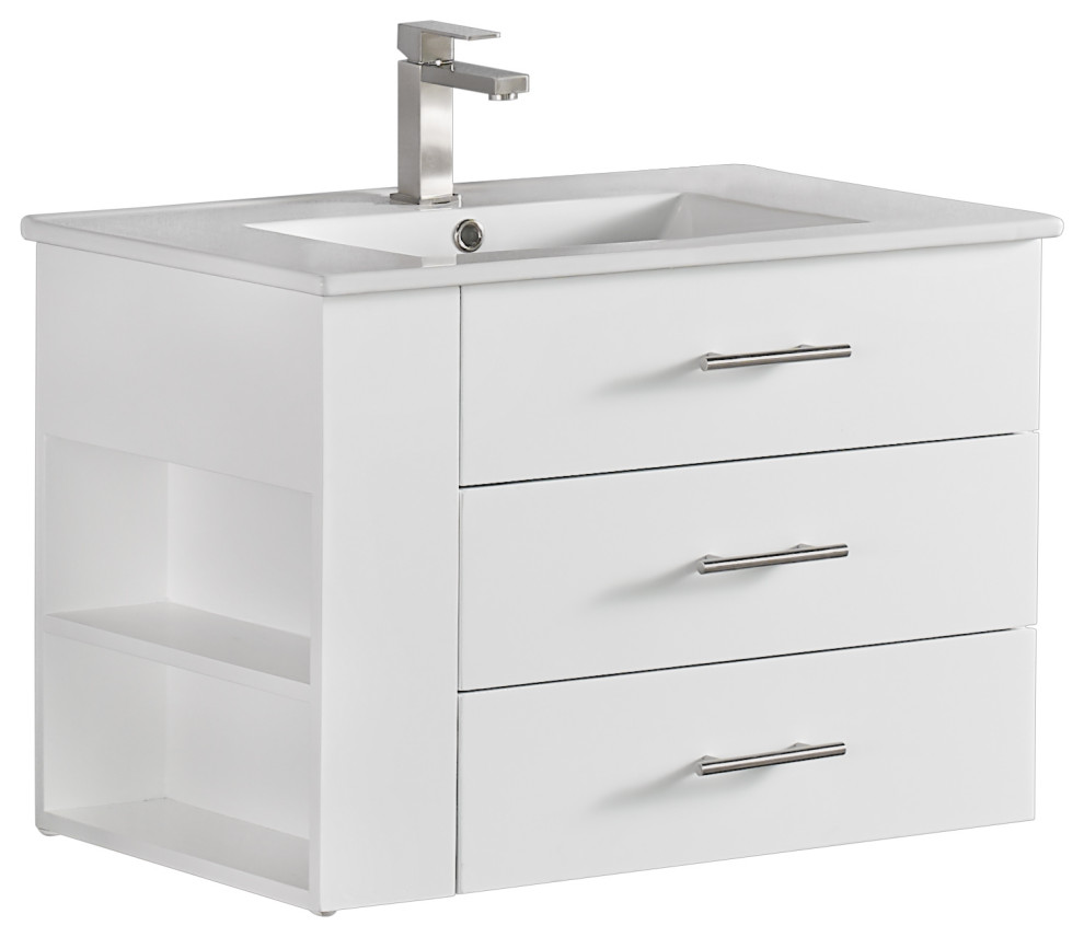 30" Left Side Shelf Vanity With Mirror - Modern - Bathroom Vanities And ...