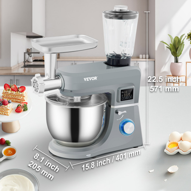 VEVOR 660W Stand Mixer 7.4Qt 6-Speed Tilt-Head Dough Mixer with Grinder ...