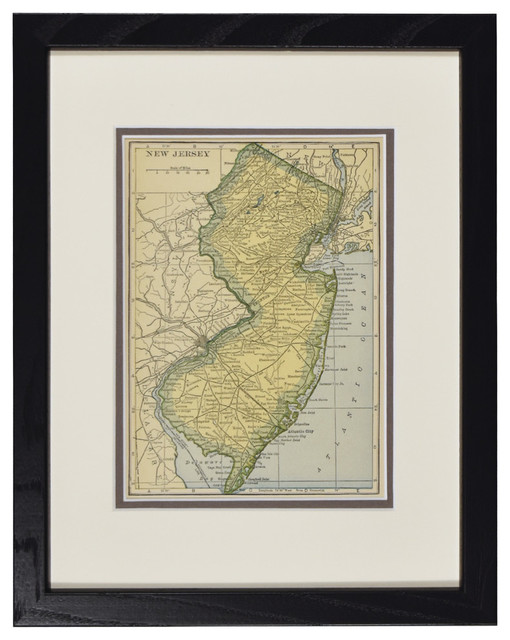 Vintage New Jersey Map, Framed Original New Jersey State Map- Authentic ...