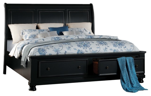 Liverpool Cottage Queen Sleigh Platform Bed with Storage Black, Queen ...