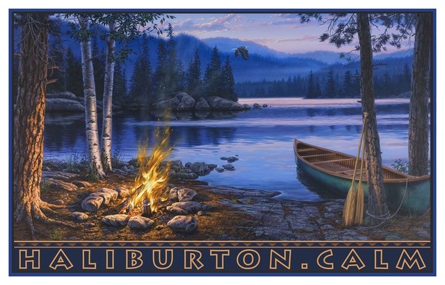 Darrell Bush Haliburton.Calm Lake Canoe Fire Art Print, 24"x36 ...
