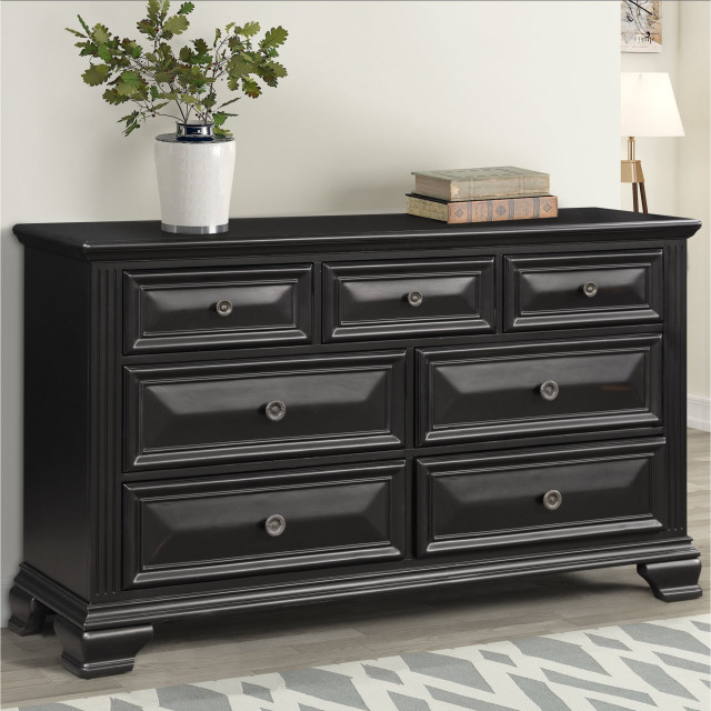 Traditional Double Dresser, Multiple Drawers With Rounded Knobs ...