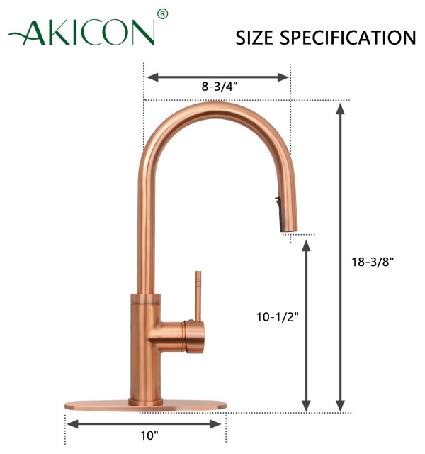Akicon™ Copper Pull Out Kitchen Faucet With Deck Plate, Single Level ...