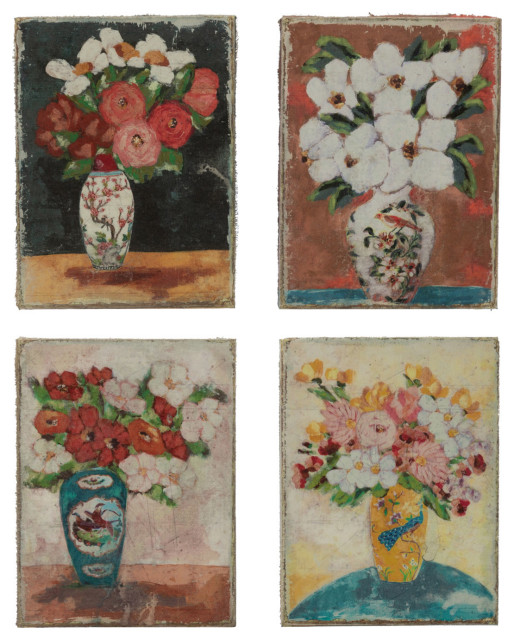 Canvas Wall Decor With Flowers in Vase, 4-Piece Set - Farmhouse ...