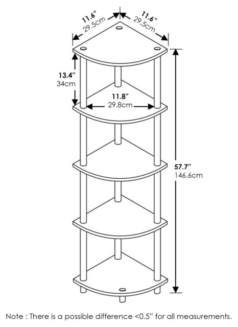 5 Tier Corner Display Rack Multipurpose Shelving Unit, Amber Pine/Black ...