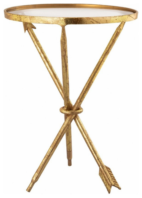 Three Golden Arrows Design Glass Top Round Side Table in Gold Leaf ...