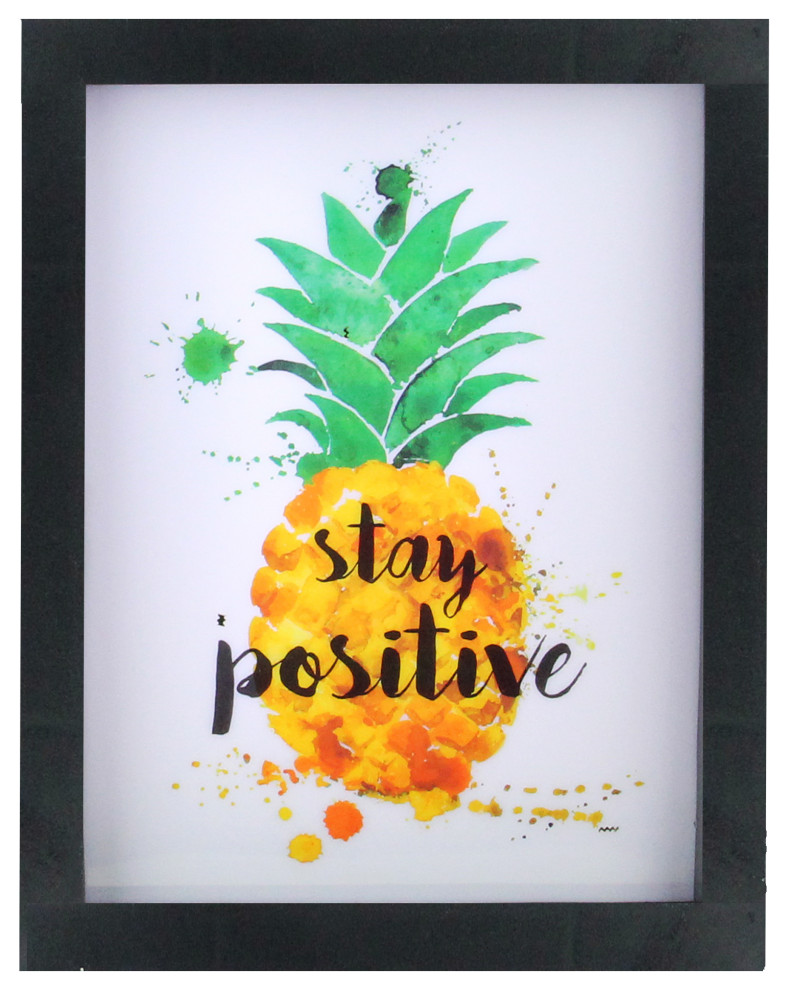 9" LED Lighted 'Stay Positive' Pineapple Framed Light Box - Tropical ...