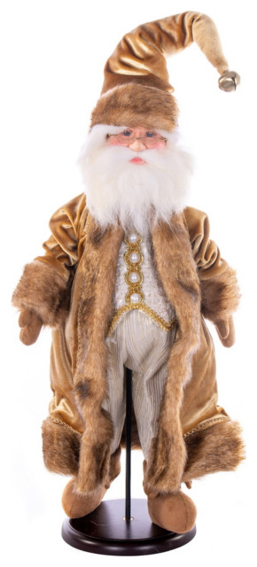 18" Mocha Velvet Santa Doll With Stand - Contemporary - Holiday Accents ...