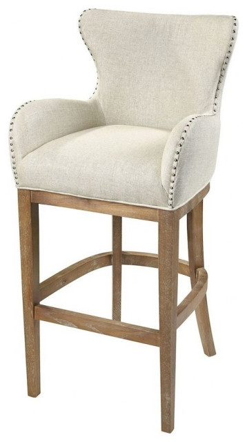 Transitional Style Bar Stool Linen Upholstery in Cream Finish Reclaimed ...