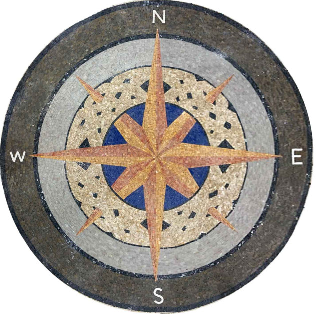 Mosaic Medallion - Patterned Circles Compass, 60" x 60" - Beach Style ...
