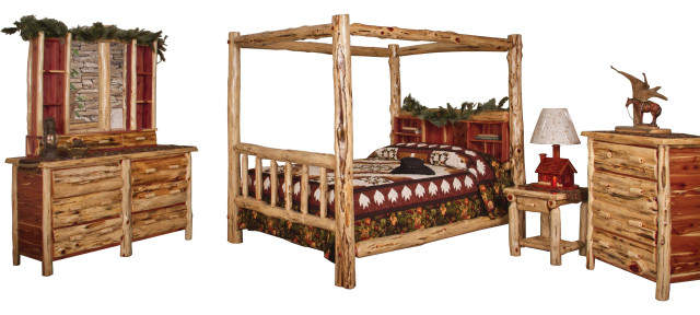 Red Cedar Log Canopy Bedroom Set, Queen - Rustic - Bedroom Furniture ...