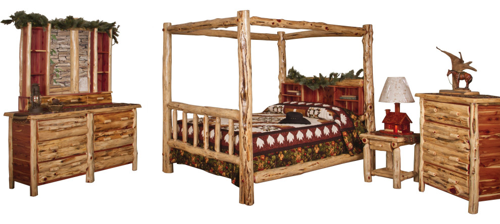 Red Cedar Log Canopy Bedroom Set, Queen - Rustic - Bedroom Furniture ...