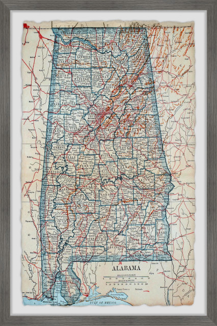 "Blue Alabama Map" Framed Painting Print, 24x36 - Contemporary - Prints ...