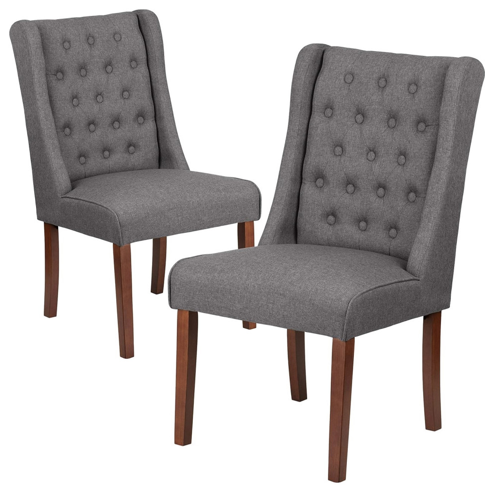 Stylish Gray Tufted Parsons Chairs, Set of 2, Padded Seats ...
