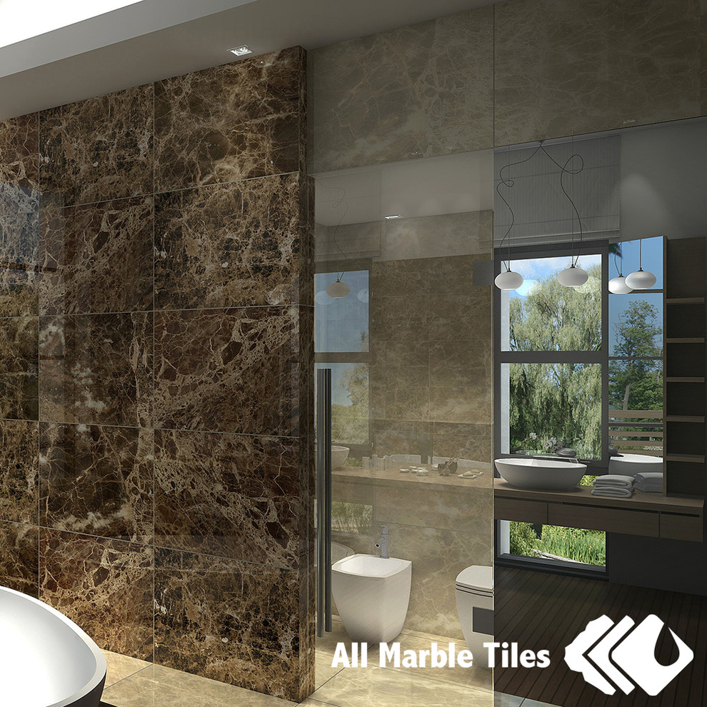 Bathroom design with Dark emperor and light emperador tile from ...