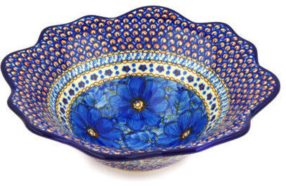 Polish Pottery 10" Stoneware Bowl Hand-Decorated Design - Mediterranean ...