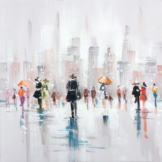 "Snow Fall I" Abstract Hand Painted Canvas Art - Contemporary ...