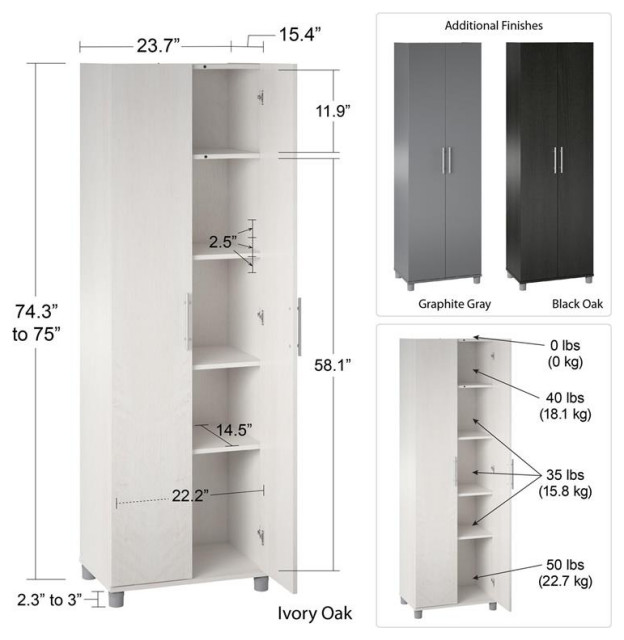 Pemberly Row Traditional 24" Utility Storage Cabinet in Graphite Gray ...