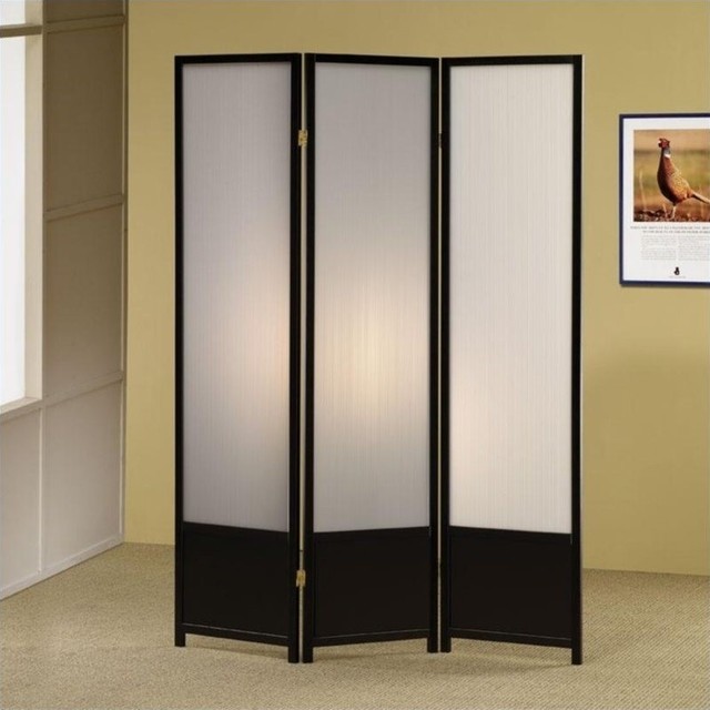 Bowery Hill 3 Panel Contemporary Wood Translucent Room Divider in Black ...