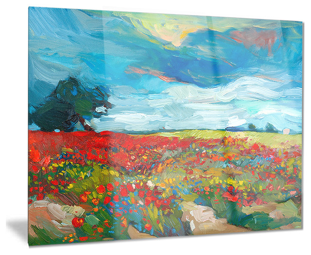 "Colorful Flower Fields" Landscape Painting Glossy Metal Wall Art, 40 ...