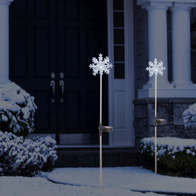 33"H Outdoor Solar 3D Snowflake Garden Lawn Stakes with LED Lights (Set ...