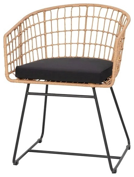 Set of 2 Wicker Patio Club Chairs with Cushioned Seats and Rounded Back ...