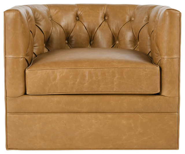 Retro Tufted Caramel Leather Swivel Chair - Contemporary - Armchairs ...