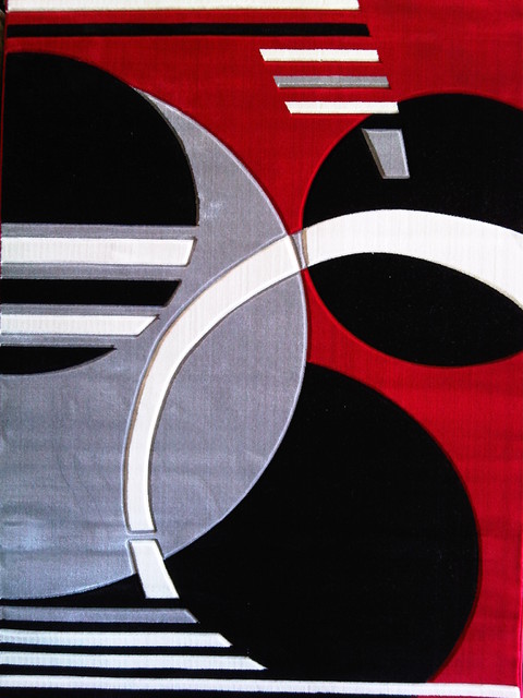 Red Machine Made Geometric Living Room Area Rugs, 3-Piece Set, 62.99 ...