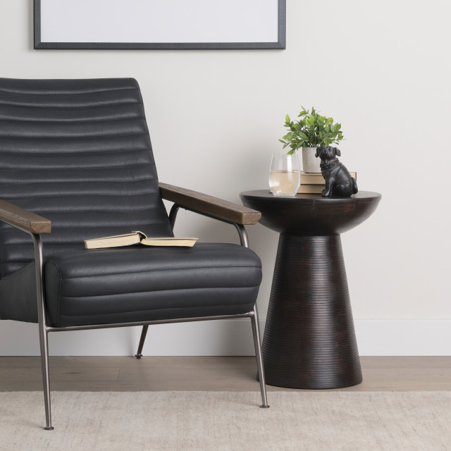 Novell Dark Brown Wood Pedestal Side Table - Transitional - Side Tables ...