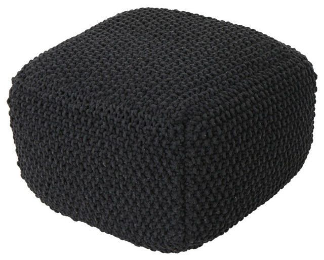 GDF Studio Joyce Knitted Cotton Square Pouf, Dark Gray - Scandinavian ...