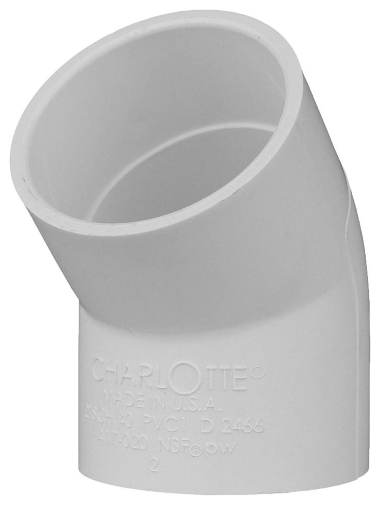 Charlotte Pipe PVC 02309 1800HA 45 Degree Elbow, White, 3 Inch, 3 ...