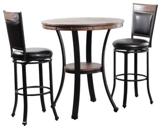 Linon Franklin 3 Pce Pub Table Set Faux Leather Wood Top & Shelf in ...