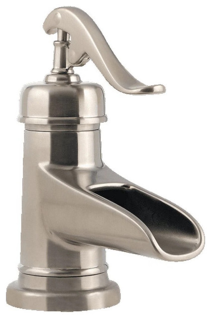 Brushed Nickel Centerset Bathroom Faucet, Waterfall Design, Single Pump ...
