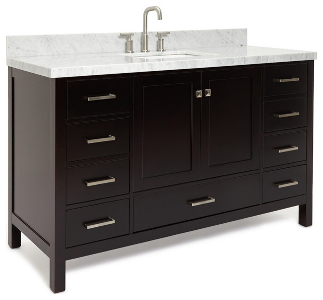 Cambridge 61" Espresso Single Bath Vanity, Marble Top Basin ...