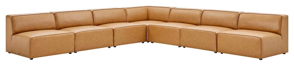 Odette Tan Vegan Leather 7, Piece Sectional Sofa - Contemporary ...