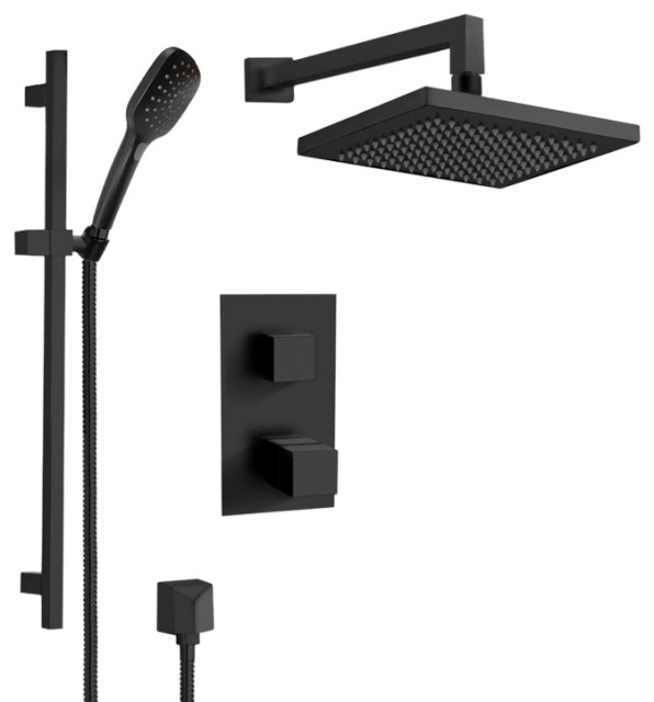 Matte Black Thermostatic Shower System with 8" Rain Shower Head and ...