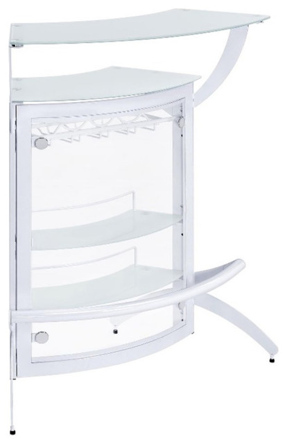 Coaster Dallas 2-Shelf Modern Metal Curved Home Bar in White/Clear ...