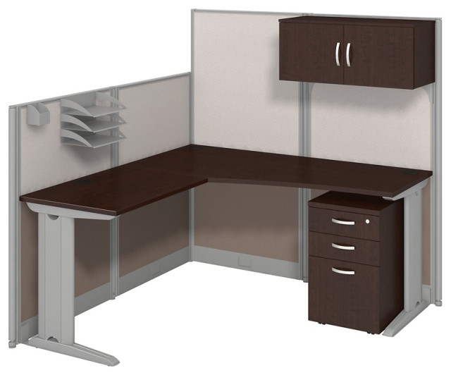 Office in an Hour L Shaped Cubicle Desk Set in Hansen Cherry ...