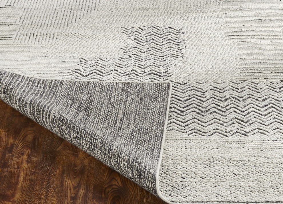 Ivory Contemporary Geometric Modern Winter Area Rug, 9' x 12 ...