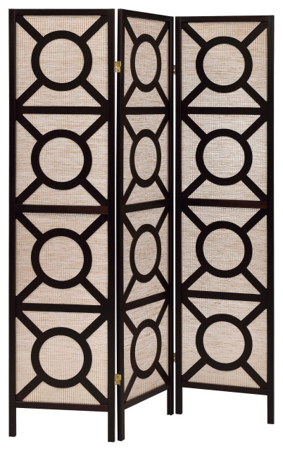 Vulcan 3-panel Geometric Folding Screen Tan and Cappuccino ...