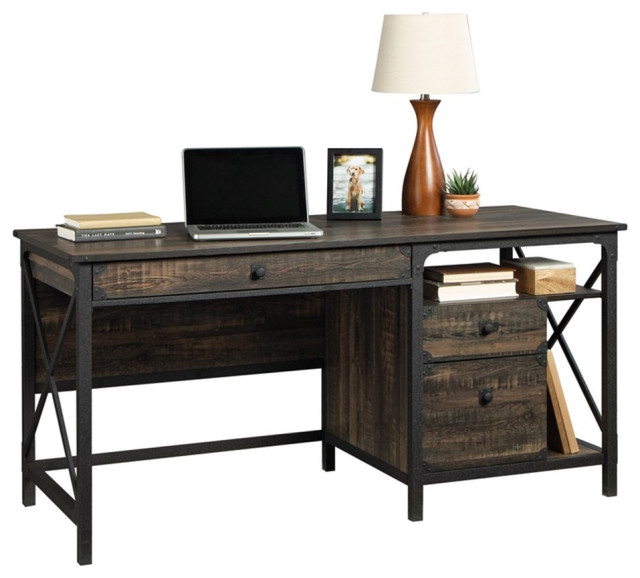 Pemberly Row Contemporary Computer Desk in Engineered Wood-Carbon Oak ...