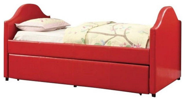 Bowery Hill Contemporary Upholstered Daybed with Trundle in Red ...