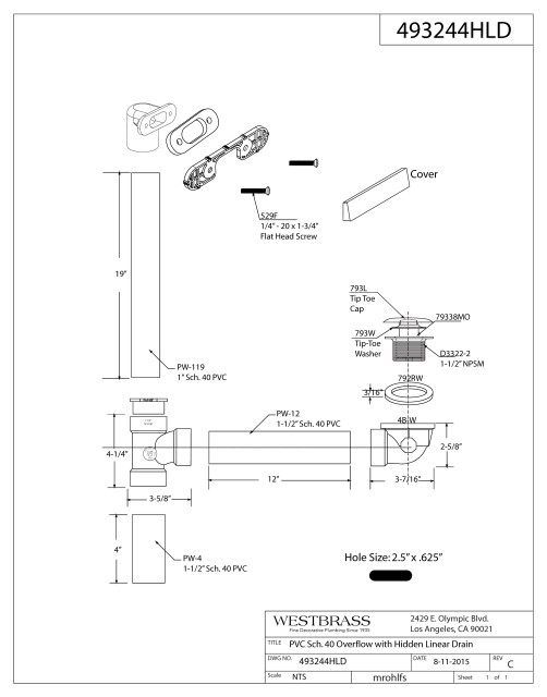 Hidden Linear Overflow Sch. 40 PVC Tub Waste, ADA Approved Tip-Toe ...
