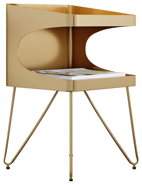Modern Gold Metal Nightstand With 2 Shelves and Handle Bedside Table ...