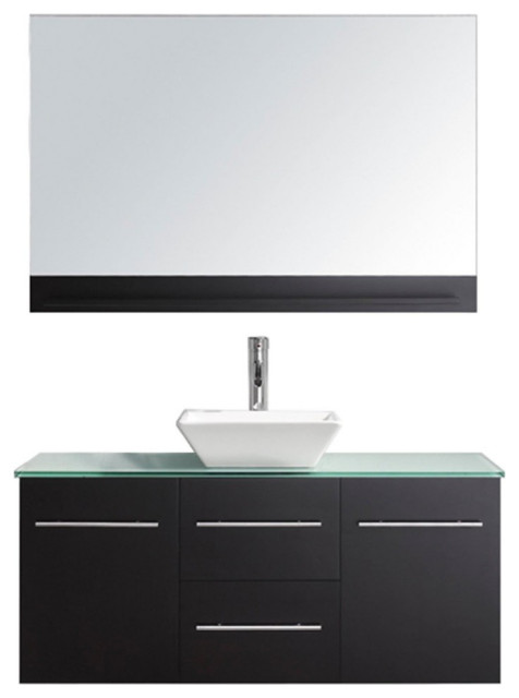 Marsala 48" Single Vanity Espresso, Clear Glass Top and Square Sink and ...