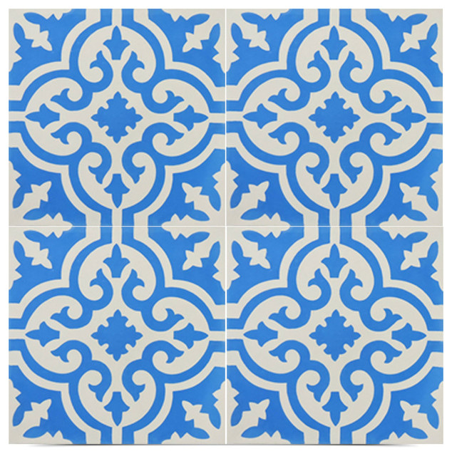8"x8" Argana Handmade Cement Tile, Blue and White, Set of 12 ...
