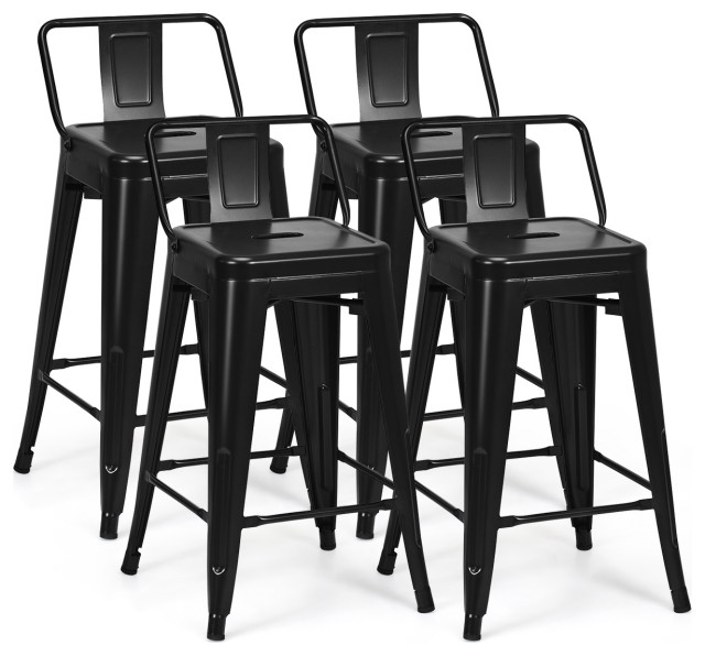 Costway 4PCS Low Back Metal Counter Stool 24" Seat Height Industrial ...