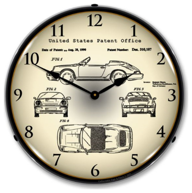 21031202 Porsche 911 1990 Patent Clock - Contemporary - Wall Clocks ...